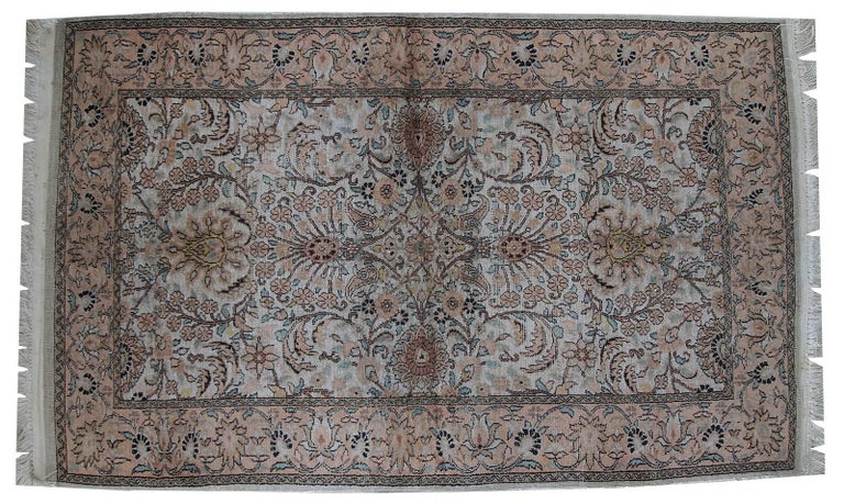 Handmade Vintage Silk Indian Indo - Tabriz Rug, 1950s, 1C469 For Sale ...