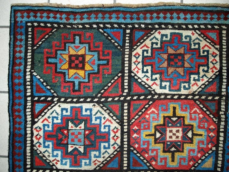 Handmade Antique Caucasian Kazak Runner, 1920s at 1stdibs