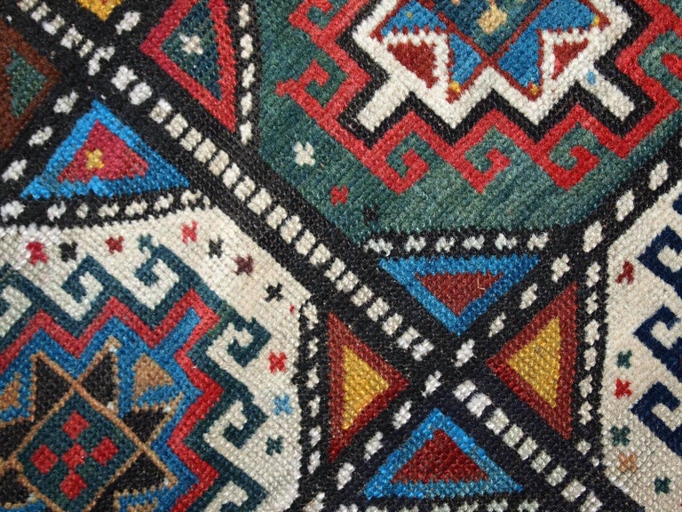 Handmade Antique Caucasian Kazak Runner, 1920s at 1stdibs