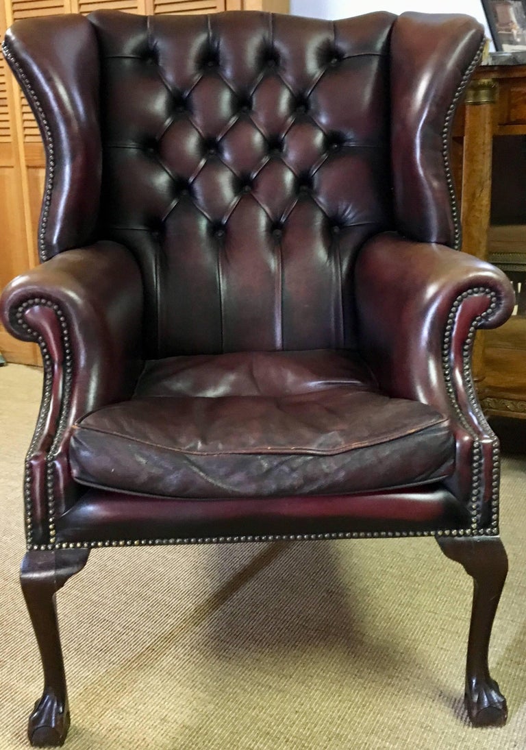 Tufted Leather Wingback Library Chairs with Nailhead Accents at 1stDibs ...