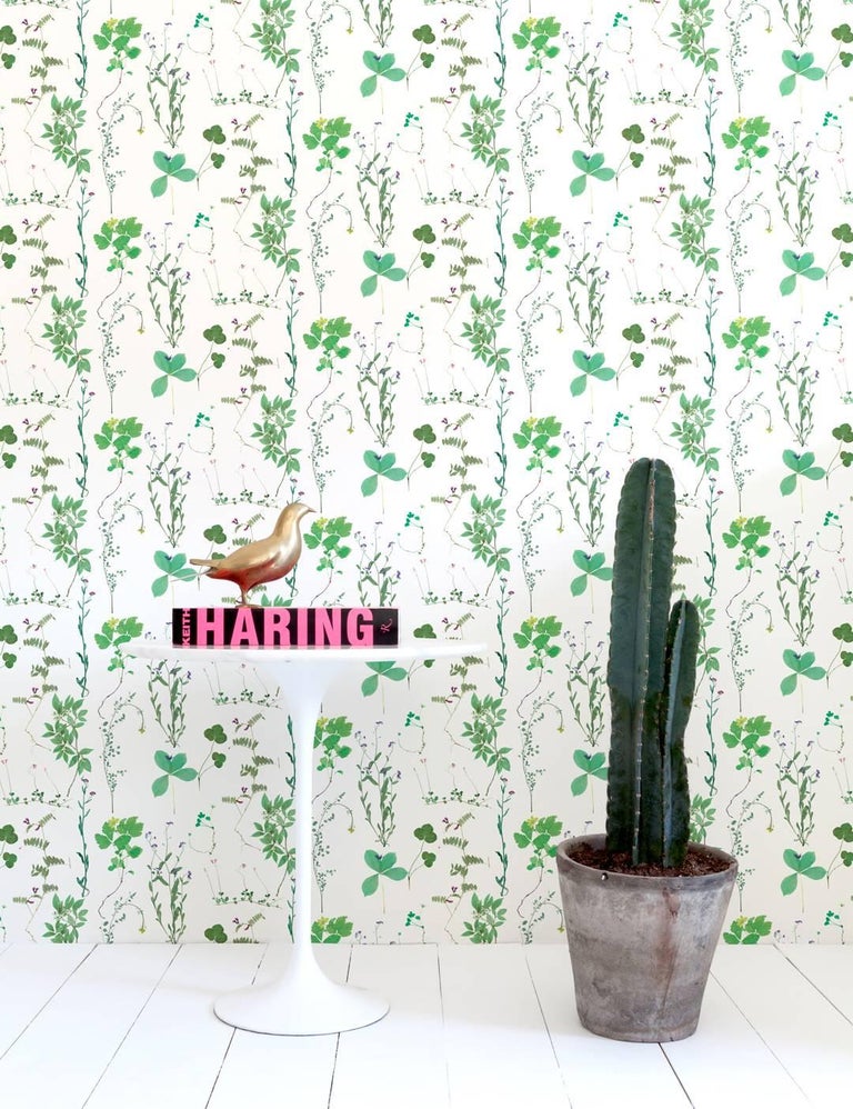 Herbario Designer Wallpaper in Sprout 'Multi-Color Greens on White' For ...