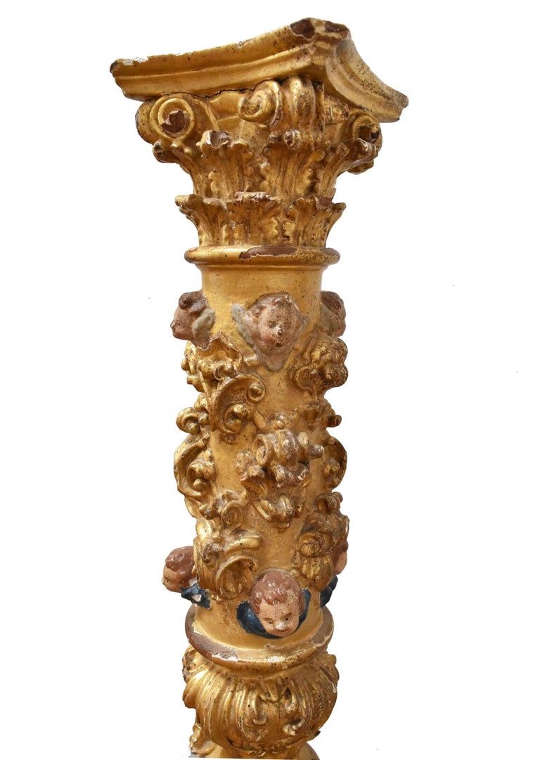 18th Century Baroque Spanish Set of Four Fruitwood Gilded Columns at ...