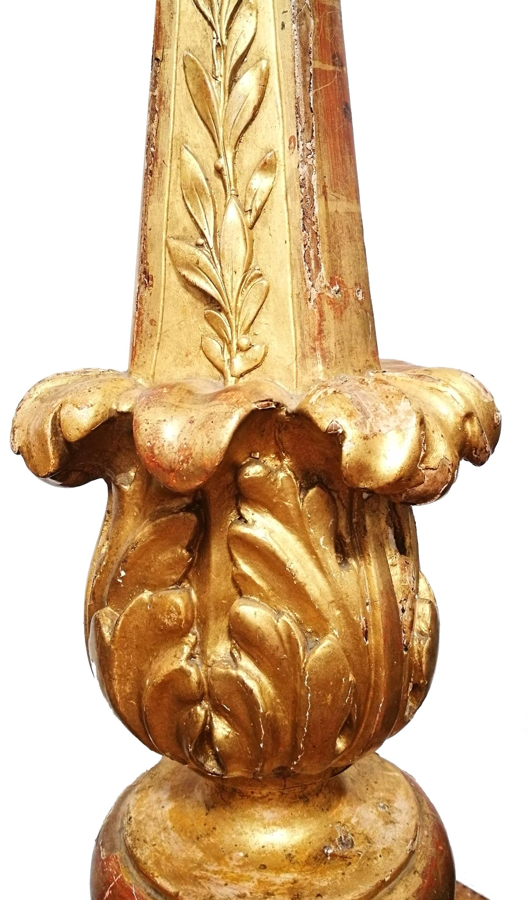 18th Century, Pair of Italian Grand Scale Gold Gilded Pricket Sticks ...