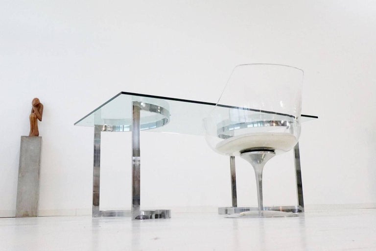 Chrome and Glass Dining Table Desk, Space Age For Sale at 1stDibs ...
