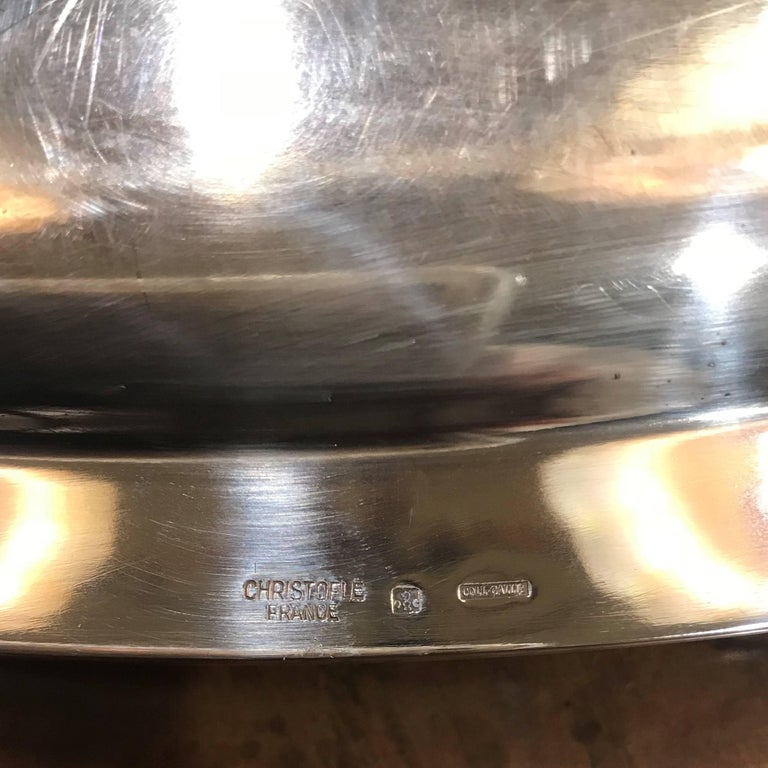 Christofle Silver Plated Oval Serving Tray with Handles at 1stDibs