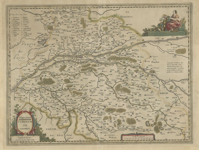 Antique Map of the Region of Touraine in France by Janssonius, 1657 For ...