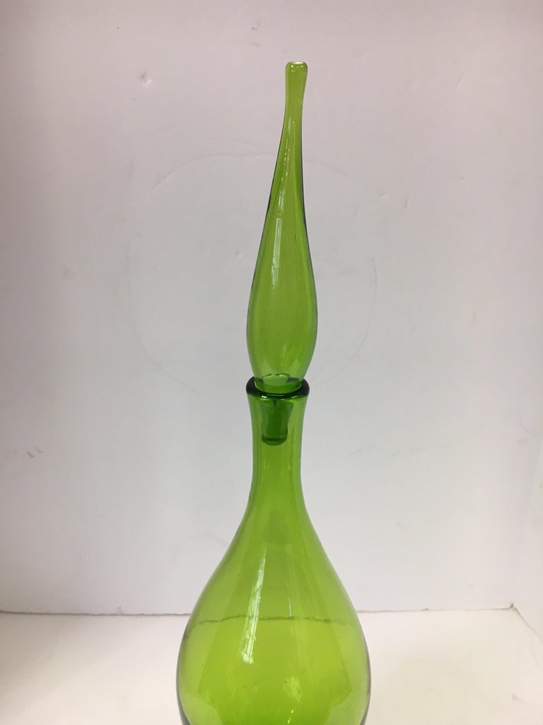 Tall Mid Century Blenko Green Glass Decanter Bottle at 1stDibs