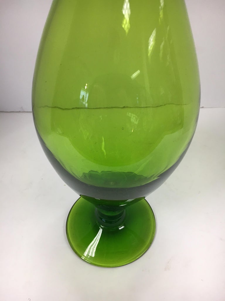 Tall Mid Century Blenko Green Glass Decanter Bottle at 1stDibs