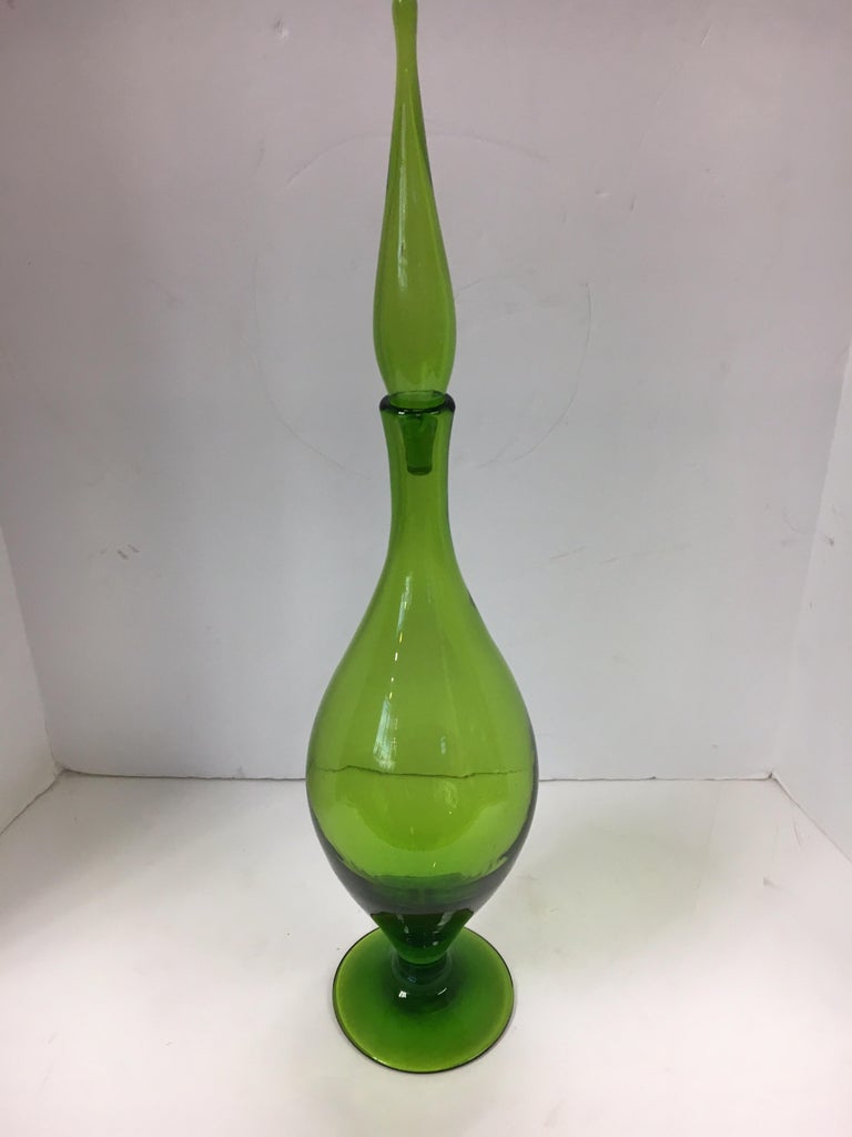 Tall Mid Century Blenko Green Glass Decanter Bottle at 1stDibs
