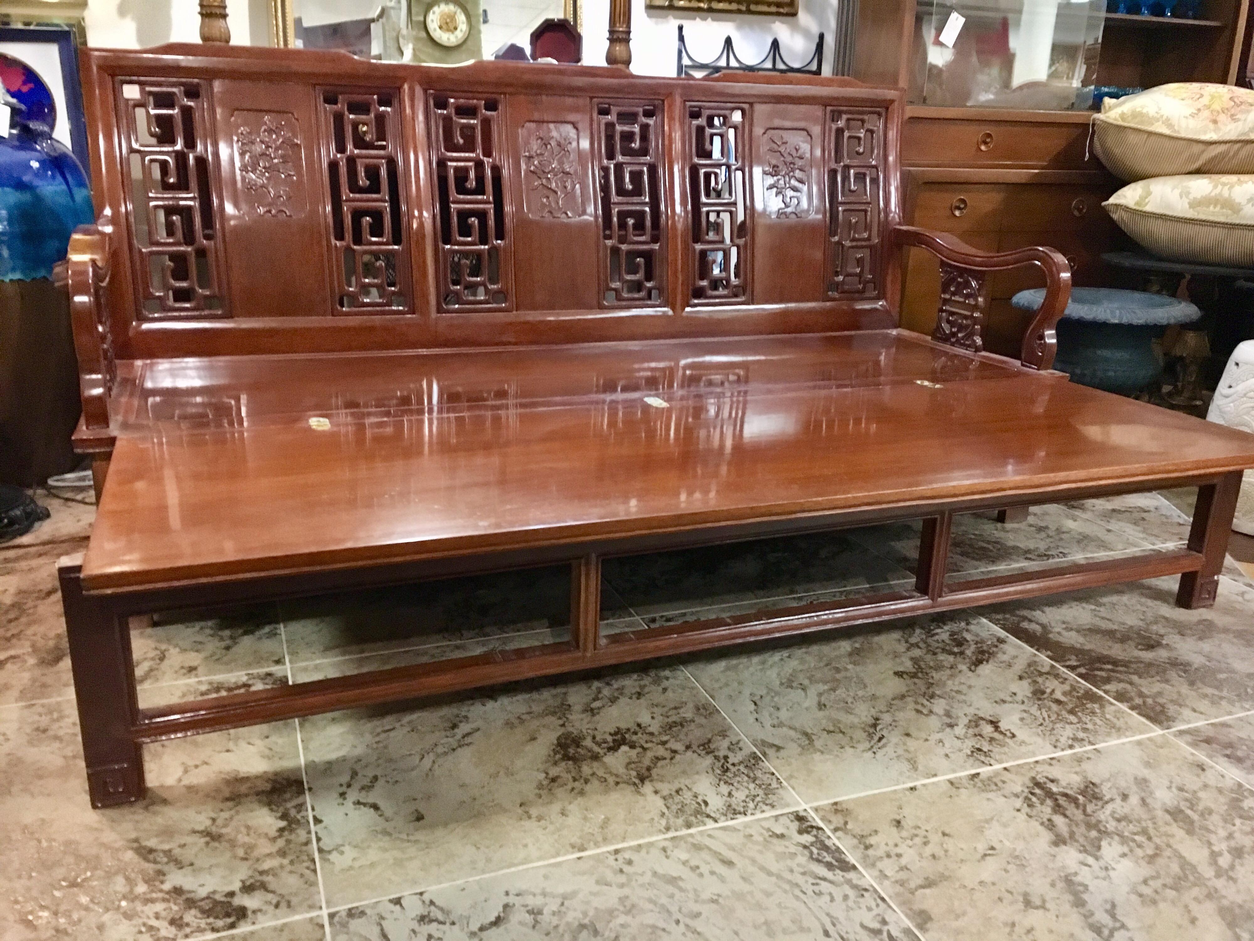 Asian Bench Carved Wood Expandable Daybed Platform Bed Settee at ...