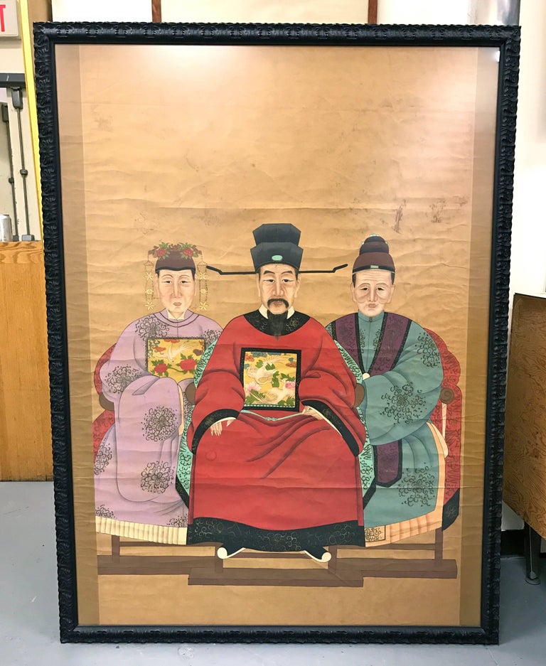 Large Chinese Ancestral Portrait Painting For Sale at 1stDibs