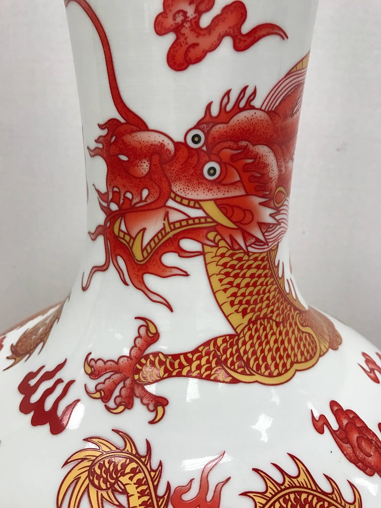 Chinese Orange and White Dragon Vase For Sale at 1stDibs | chinese ...