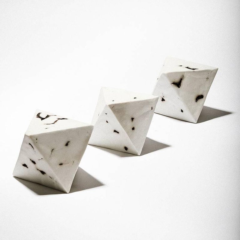 Relic Octahedron, Geometric White Porcelain Ceramic Small Sculptural ...