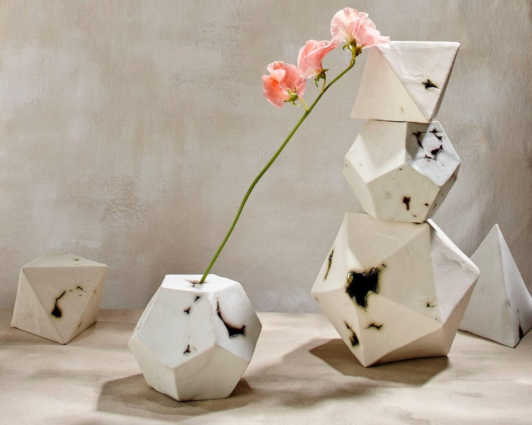 Relic Icosahedron, Geometric White Porcelain Ceramic Small Sculptural ...