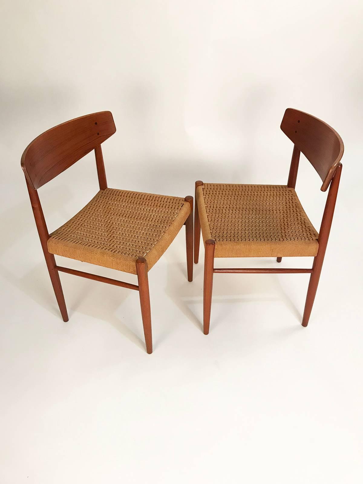 Pair of Midcentury Teak Danish-Cord Rope Dining Chairs at 1stDibs