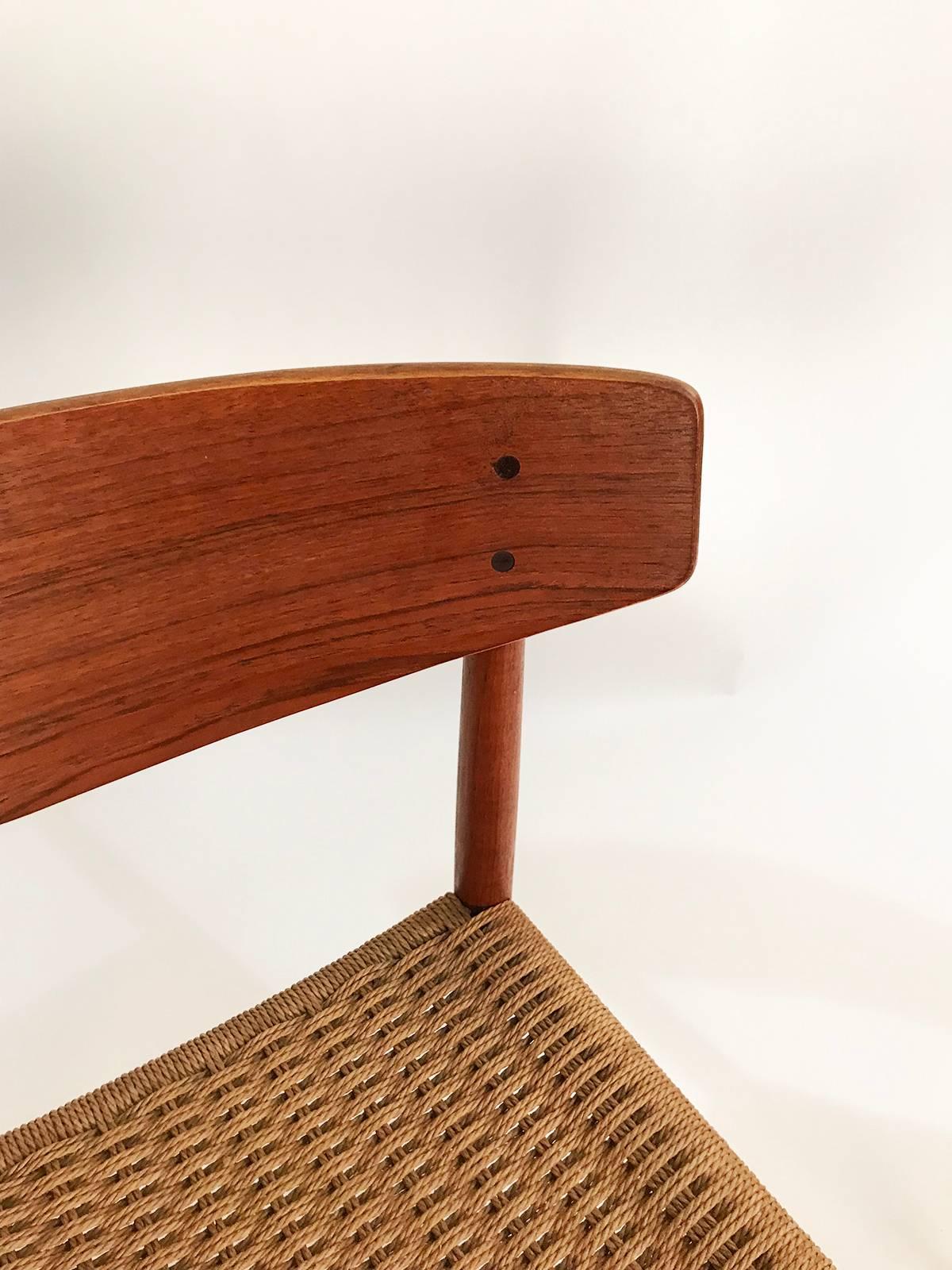 Pair of Midcentury Teak Danish-Cord Rope Dining Chairs at 1stDibs