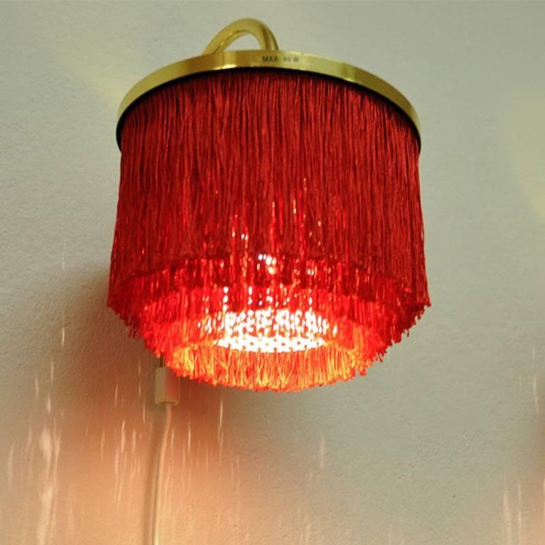 Pair of Red Silk Fringe Wall Lamps V271 from 1960`s, Hans-Agne ...