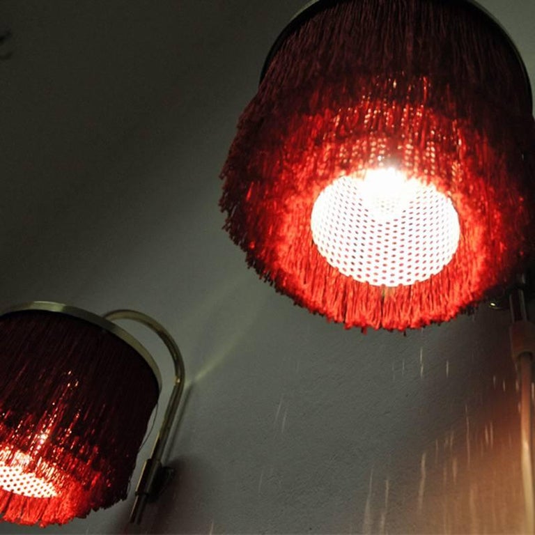 Pair of Red Silk Fringe Wall Lamps V271 from 1960`s, Hans-Agne ...