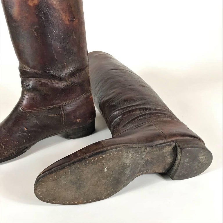 Antique Brown Leather Riding Boots with Trees, 1890s Austria For Sale ...