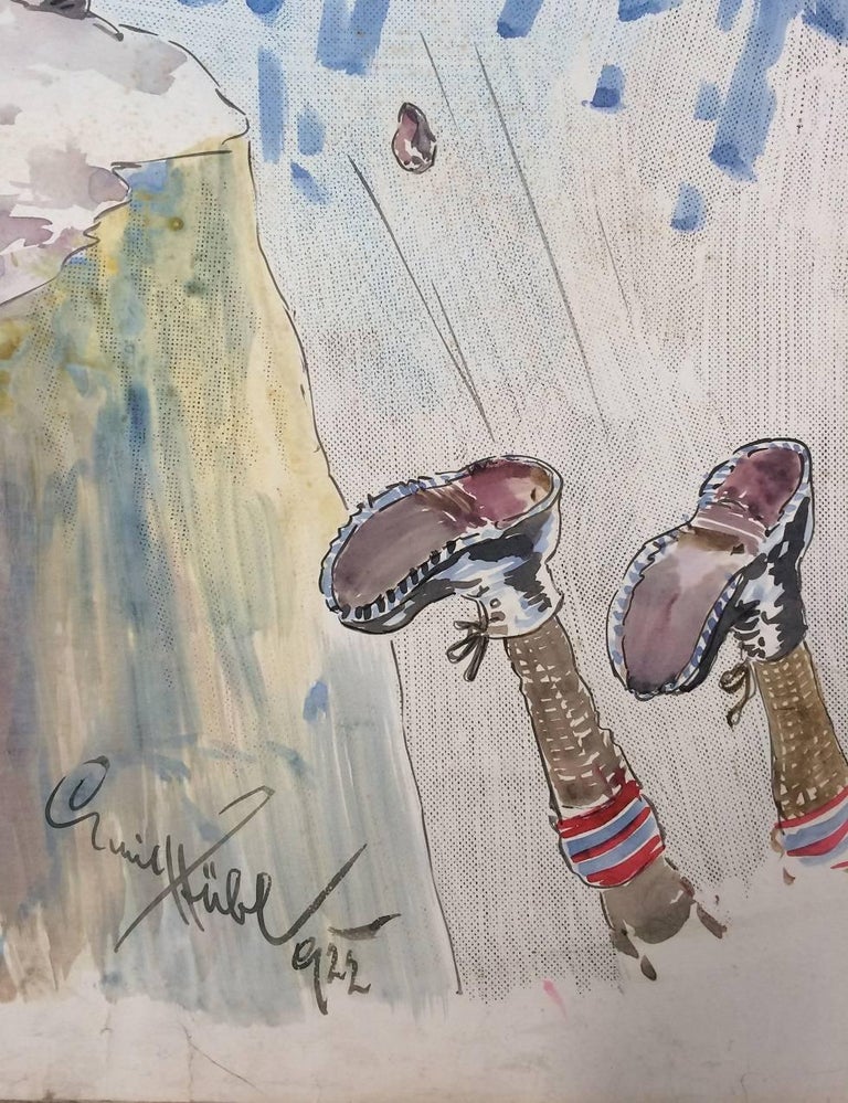 Unique Ink Drawing by Emil Huebl - Erschwerter Fall, 1922 Austria at ...