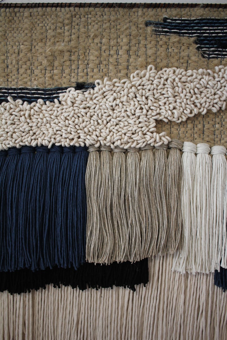 Fiber Art Weaving Neutral and Indigo by All Roads For Sale at 1stDibs