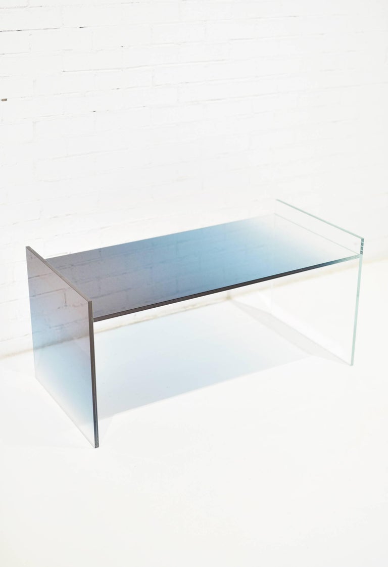 Ombre Glass Coffee End Table Low in Blue / Clear Glass For Sale at 1stDibs