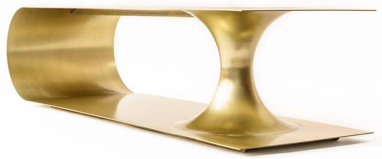 Wormhole Coffee Table End Table in Brass Plated Steel For Sale at 1stDibs