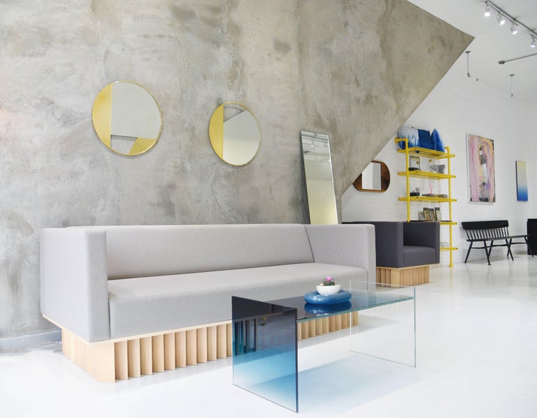 Angled Wood Bar Sofa in Oak and Pink Kvadrat Upholstery For Sale at 1stDibs