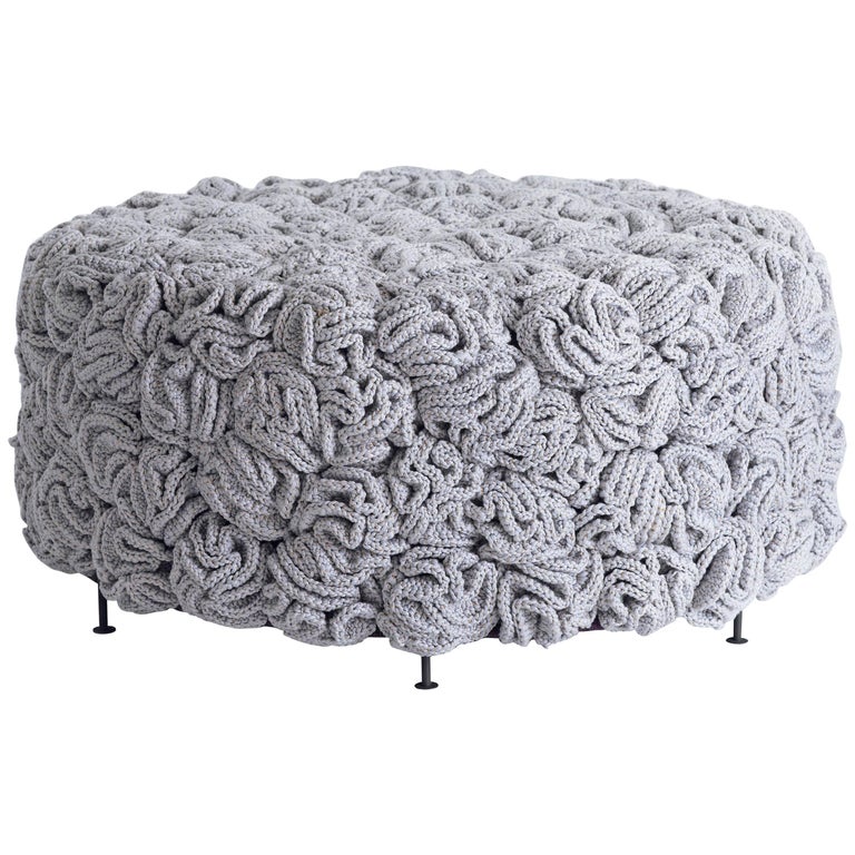 Light Grey Gold Pouf, Handmade Crochet elements in Cotton and Polyester ...