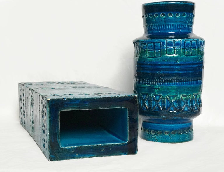 Bitossi Rimini Blue Pair of Vases, Aldo Londi, Italy For Sale at 1stDibs