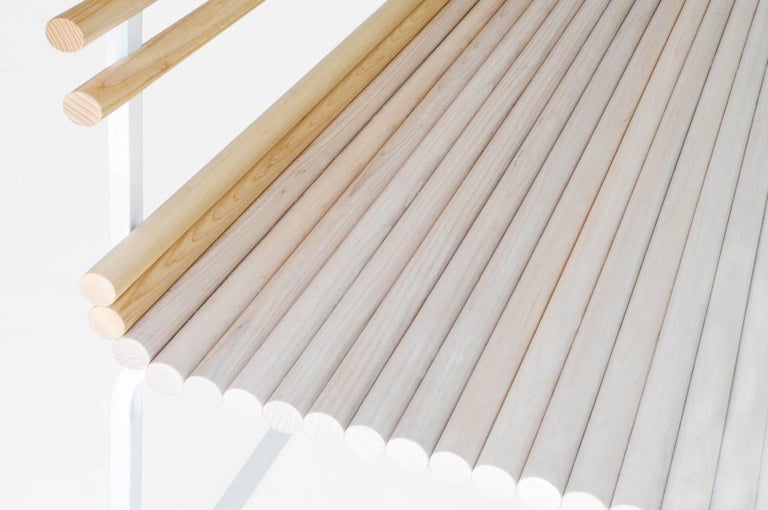 Ash Bench with Gradated White Dowels and White Frame by Hinterland ...