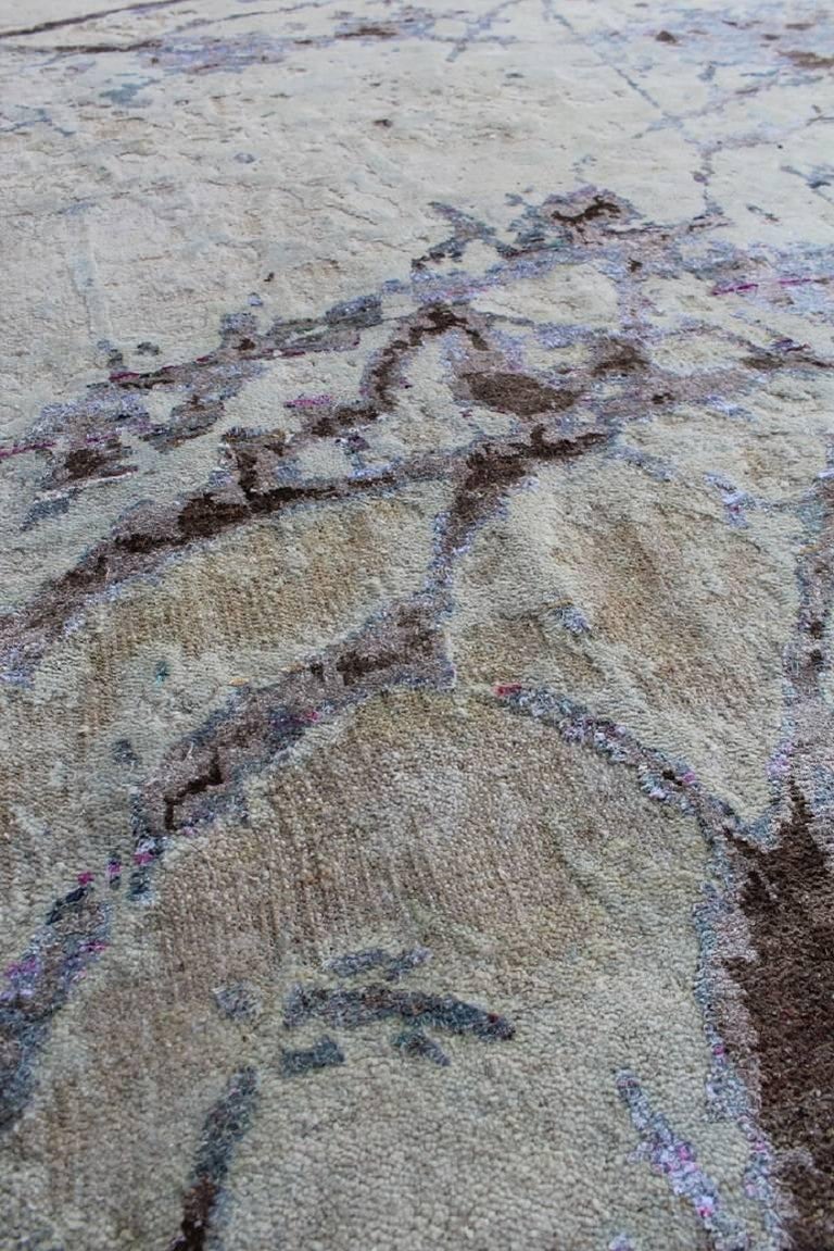 Light Blue Beige Brown Hand-knotted Wool and Silk Contemporary Abstract ...