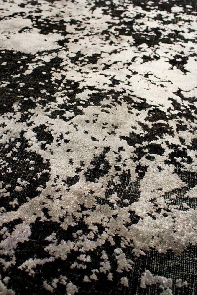Black Grey Abstract Sustainable Wool Silk Hand-knotted Rug in Stock or ...