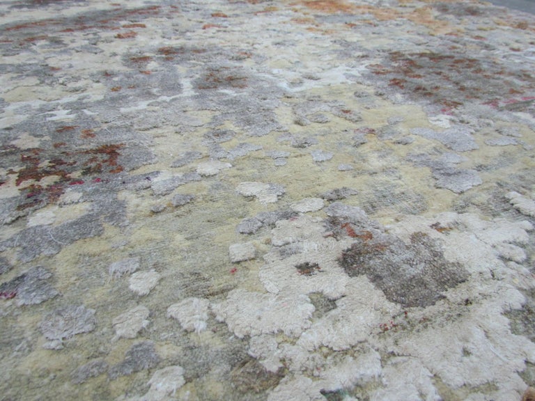 Gold Copper Beige Grey Textured Hand-Knotted Abstract Gallery Size Rug ...