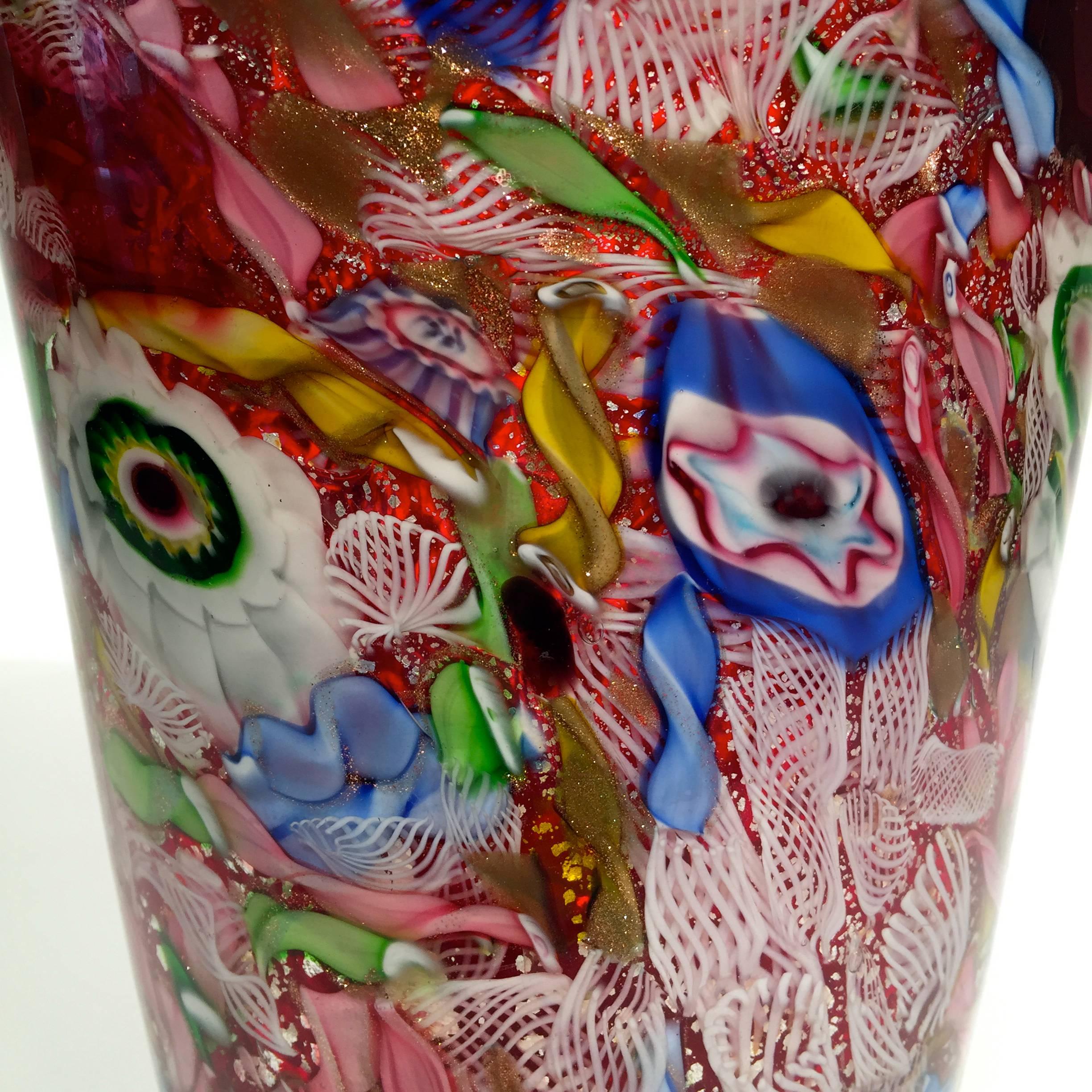 AVeM Vase, Artistic Blown Murano Glass, Multicolored and Red, circa ...