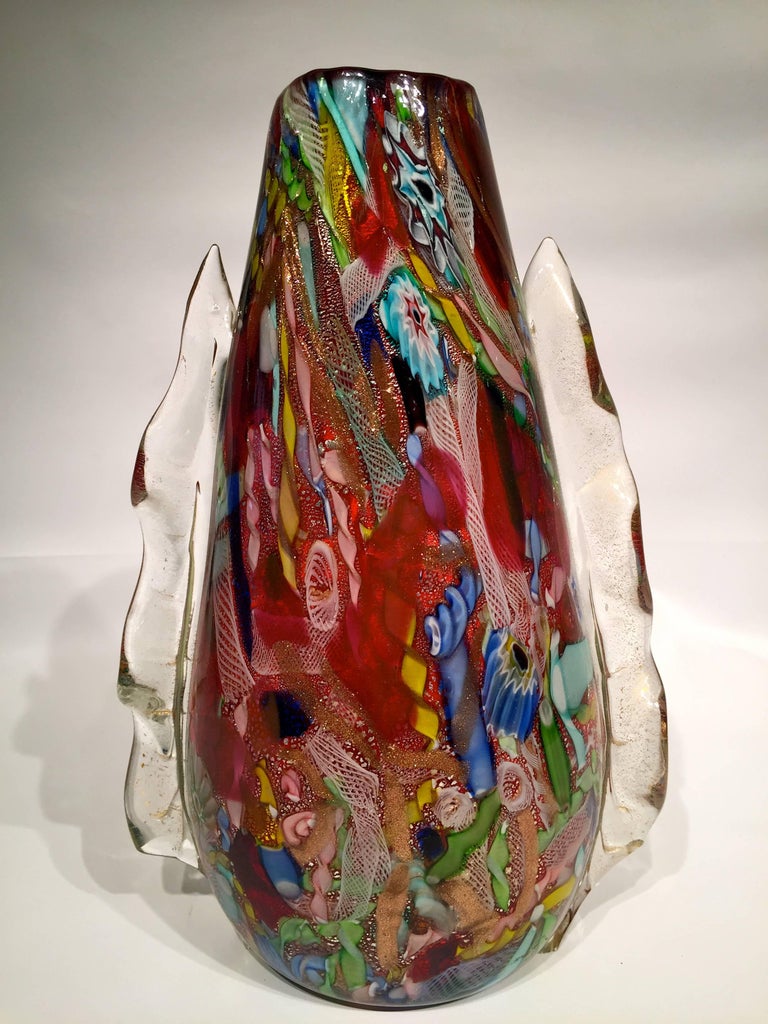 AVeM Vase, Artistic Blown Murano Glass, Multicolored and Red, circa ...