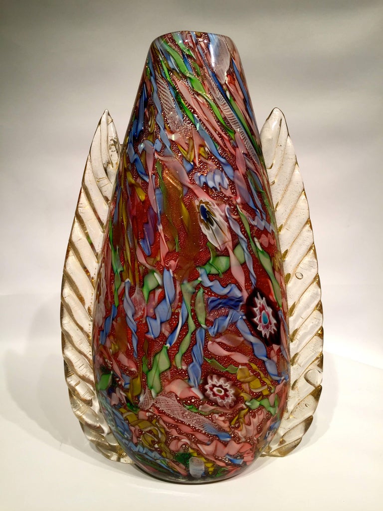 AVeM Vase, Artistic Blown Murano Glass, Multicolored and Red, circa ...