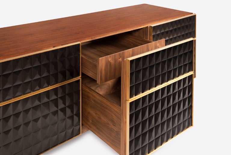 Four-Panel Resin Sideboard in Wood with Resin Fronts and Brass Details ...