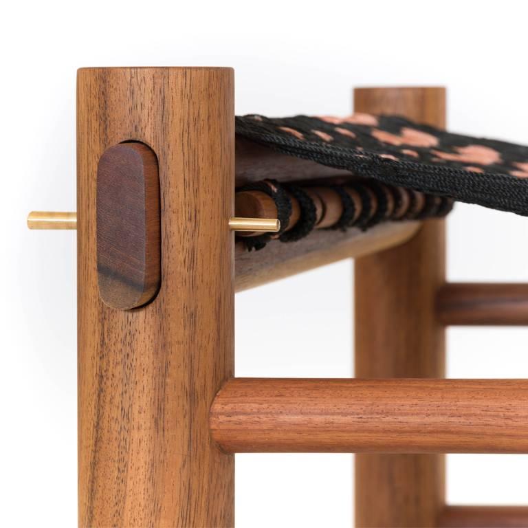 Contemporary Ottoman in Mexican Hardwood with Handmade Weaving For Sale ...
