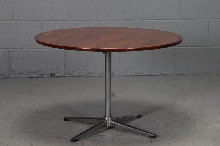 Round Rosewood and Chrome Pedestal Base Coffee Table For Sale at 1stDibs