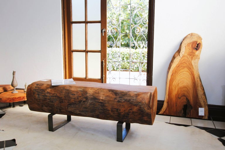 21st Century Almendro Wood Black Steel Coffee Table or Seat by Herbeh ...