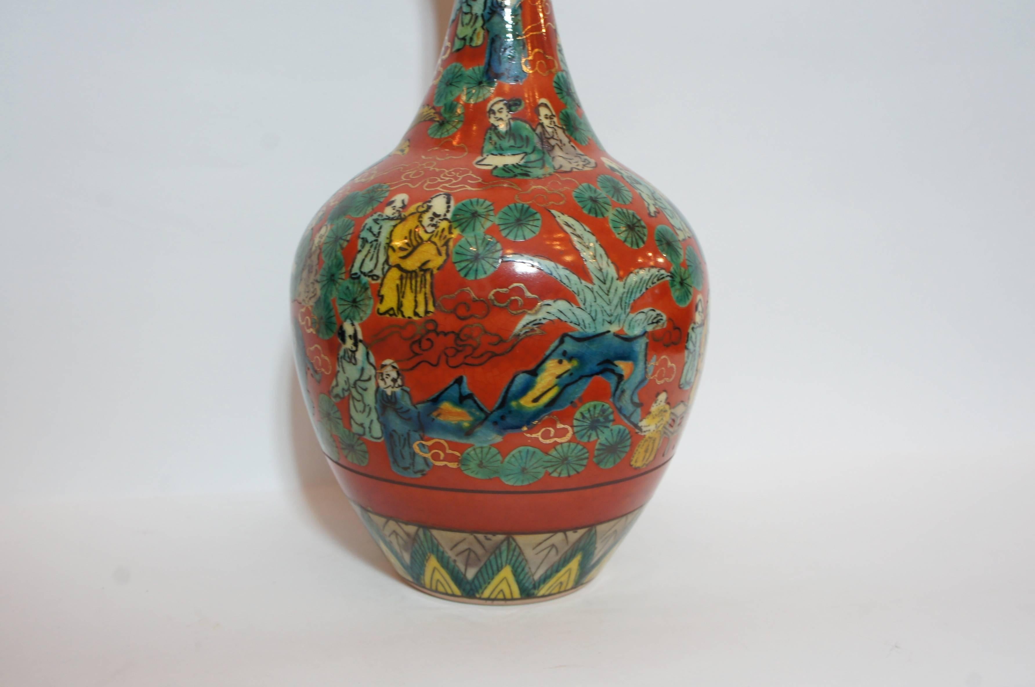 Japanese Deep and Bright Red colors Kutani Ware Vase by Aoki Mokubei ...
