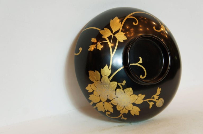 Japanese Black Lacquer with Gold Flower Motif on Wajima-Nuri Soup ...