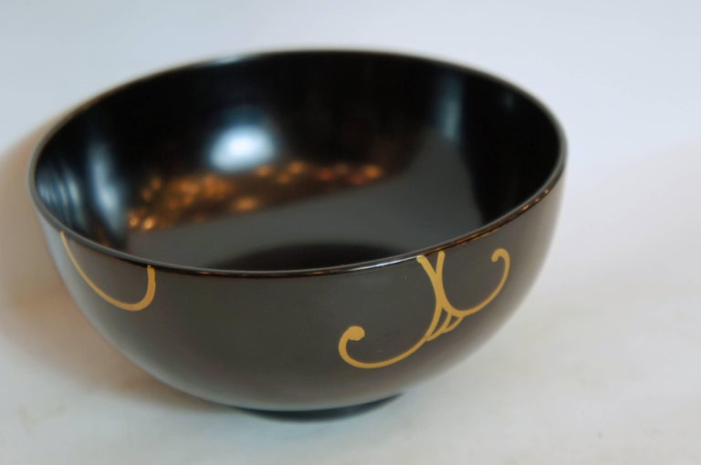 Japanese Black Lacquer with Gold Flower Motif on Wajima-Nuri Soup ...