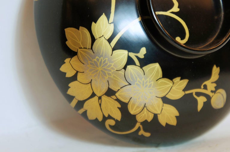 Japanese Black Lacquer with Gold Flower Motif on Wajima-Nuri Soup ...