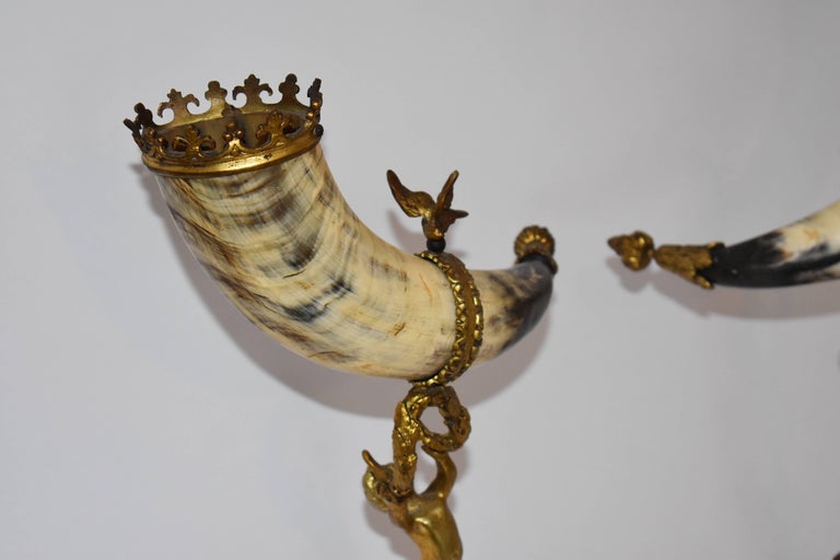 Antique Cornucopia Buffalo Horns Mounted with Gilt Bronze Putti For ...