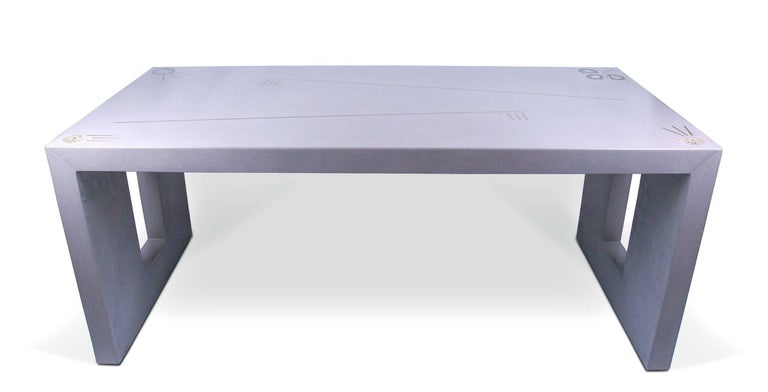 Innovator Executive Concrete Desk with Brass and Stones For Sale at 1stDibs