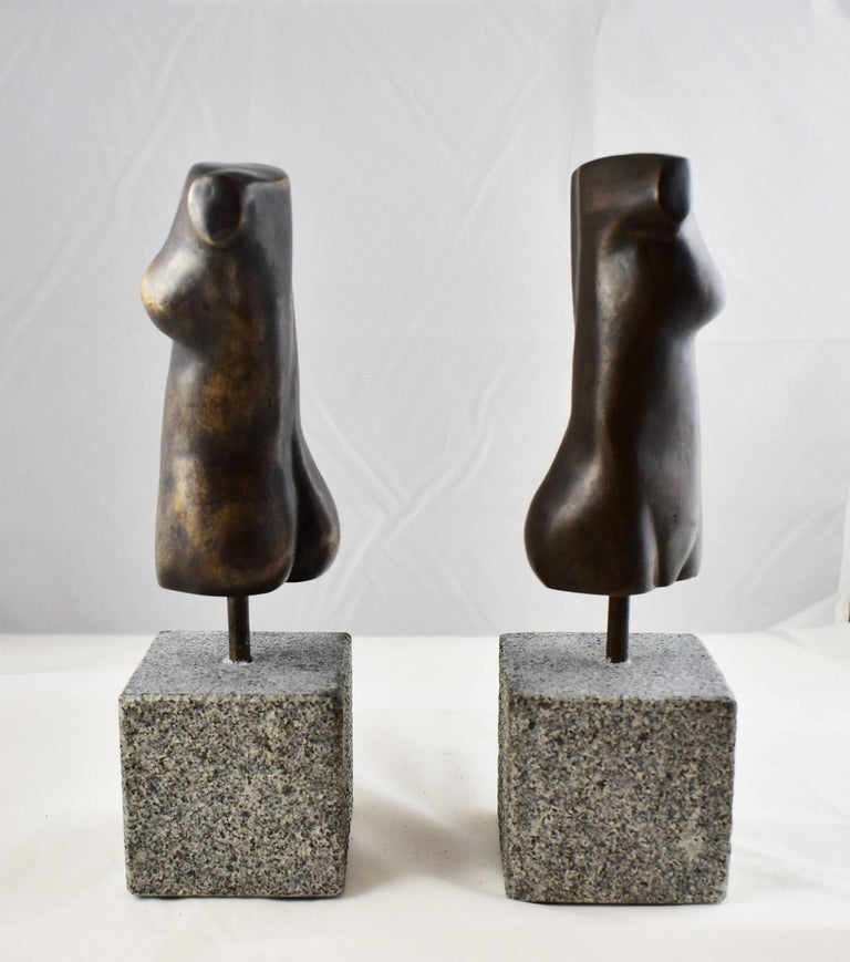 Pair of Modern Bronze Hand Cast Figurative Sculptures of the Female ...
