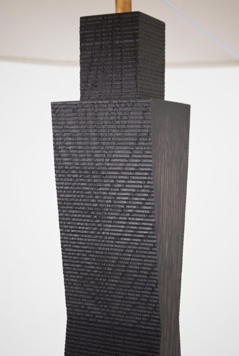 Contemporary Ridge Table Lamp - Geometric Oak and Limestone base with ...