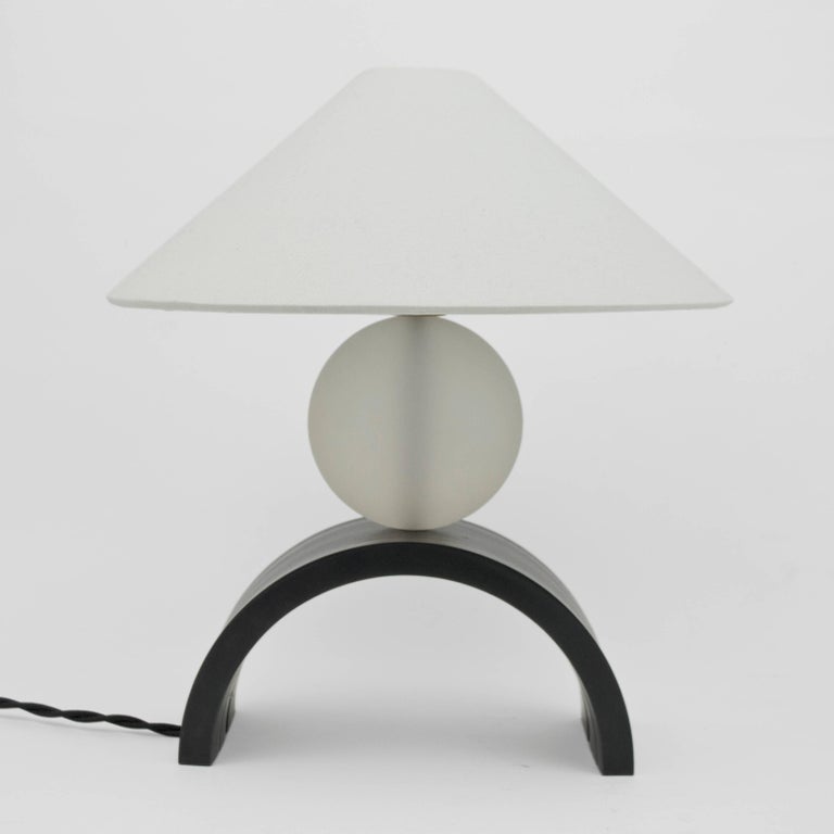 Contemporary U Lamp with Geometric Arched Steel, Brass Sphere and Linen ...